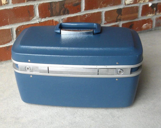 1960s /70s Slate BLUE Train Case -hawthorne -mid Century -w/ Mirror ...