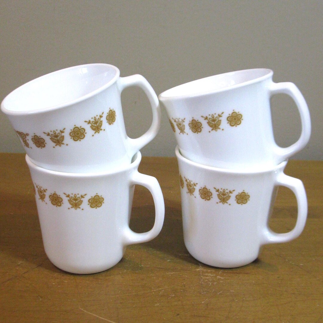 Set of 4 CORNING Livingware Coffee Mugs -BUTTERFLY GOLD- Coffee Cups ...