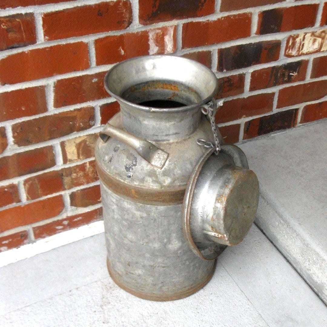 Metal Milk Can With Lid Cream Can Rustic-shabby Primitive Brass Badge ...