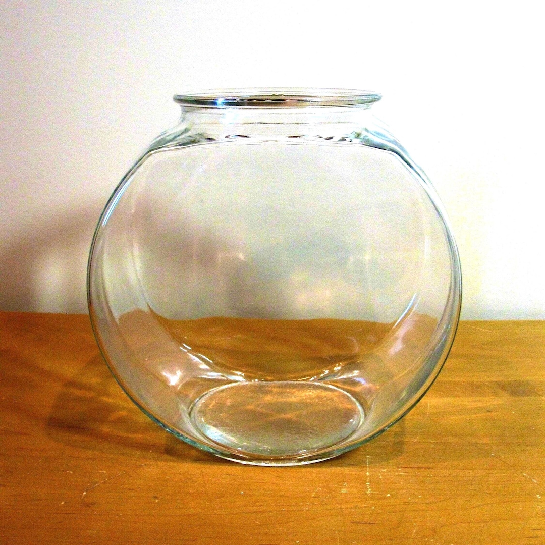 LARGE FISH BOWL- Vintage Canteen Shape -8" Diameter -glass -aquarium ...