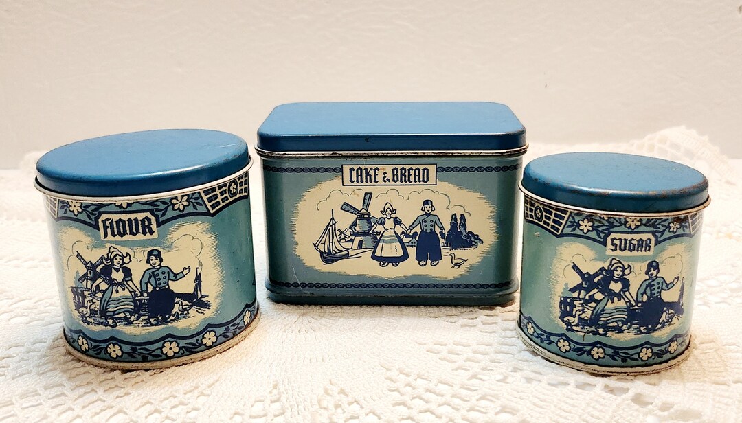Wolverine Vintage Blue/white Toy Metal Bread Box & (2) Matching ...