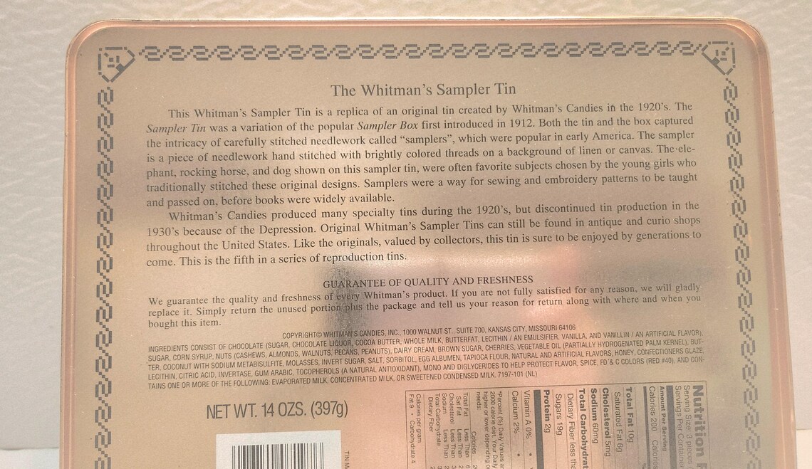 Whitman's Sampler Chocolates & Confections Vintage Advertising Tin ...