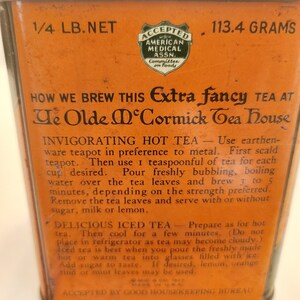 Mccormick Tea House Vintage Metal Tea Tin--1937 -- #27245 - Etsy