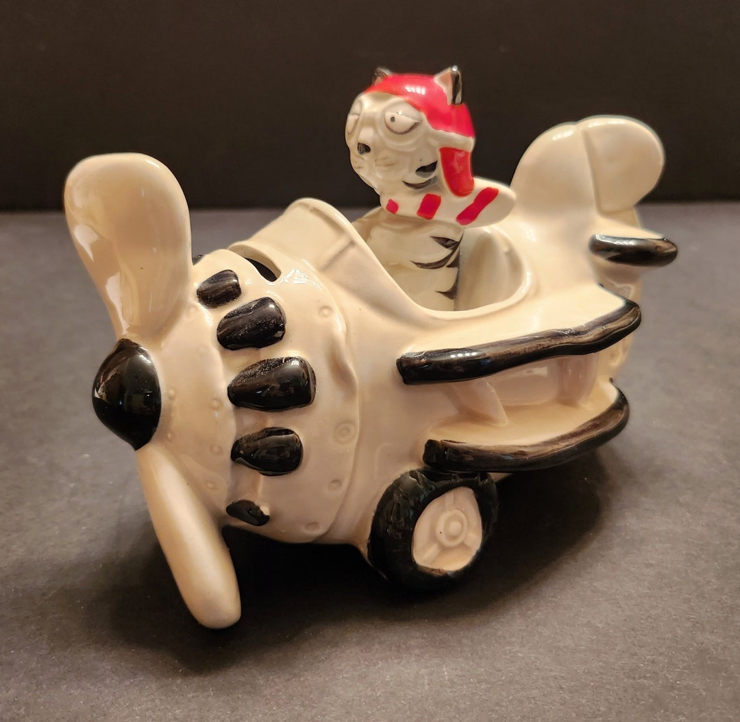Vintage Cute Ceramic Airplane With A Cat Pilot Coin Bank 27714 - Etsy