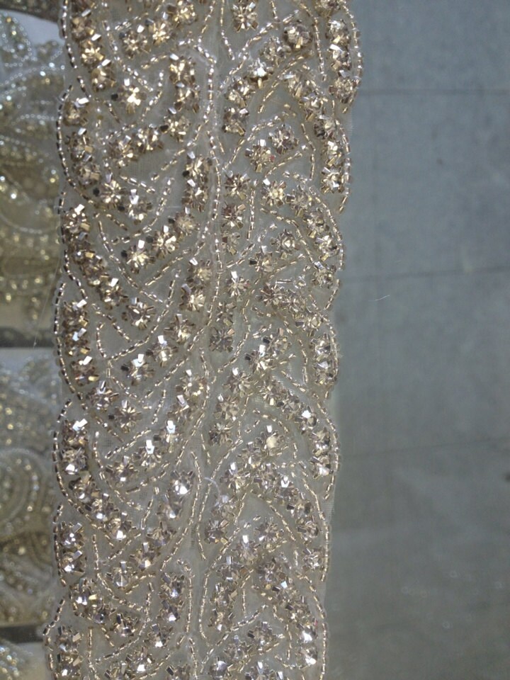 Wide Silver Beaded Bridal Sash,bedded Rhinestone Sash, Wedding Belt ...