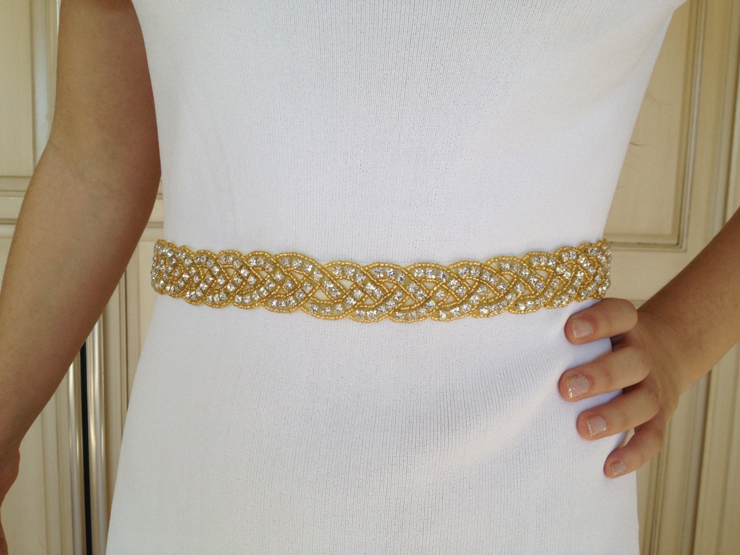 Gold Bridal Sash,wedding Beaded Sash,bridal Gold Beaded Sash,rhinestone ...