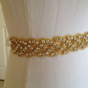 Gold Bridal Sash,wedding Beaded Sash,bridal Gold Beaded Sash,rhinestone ...
