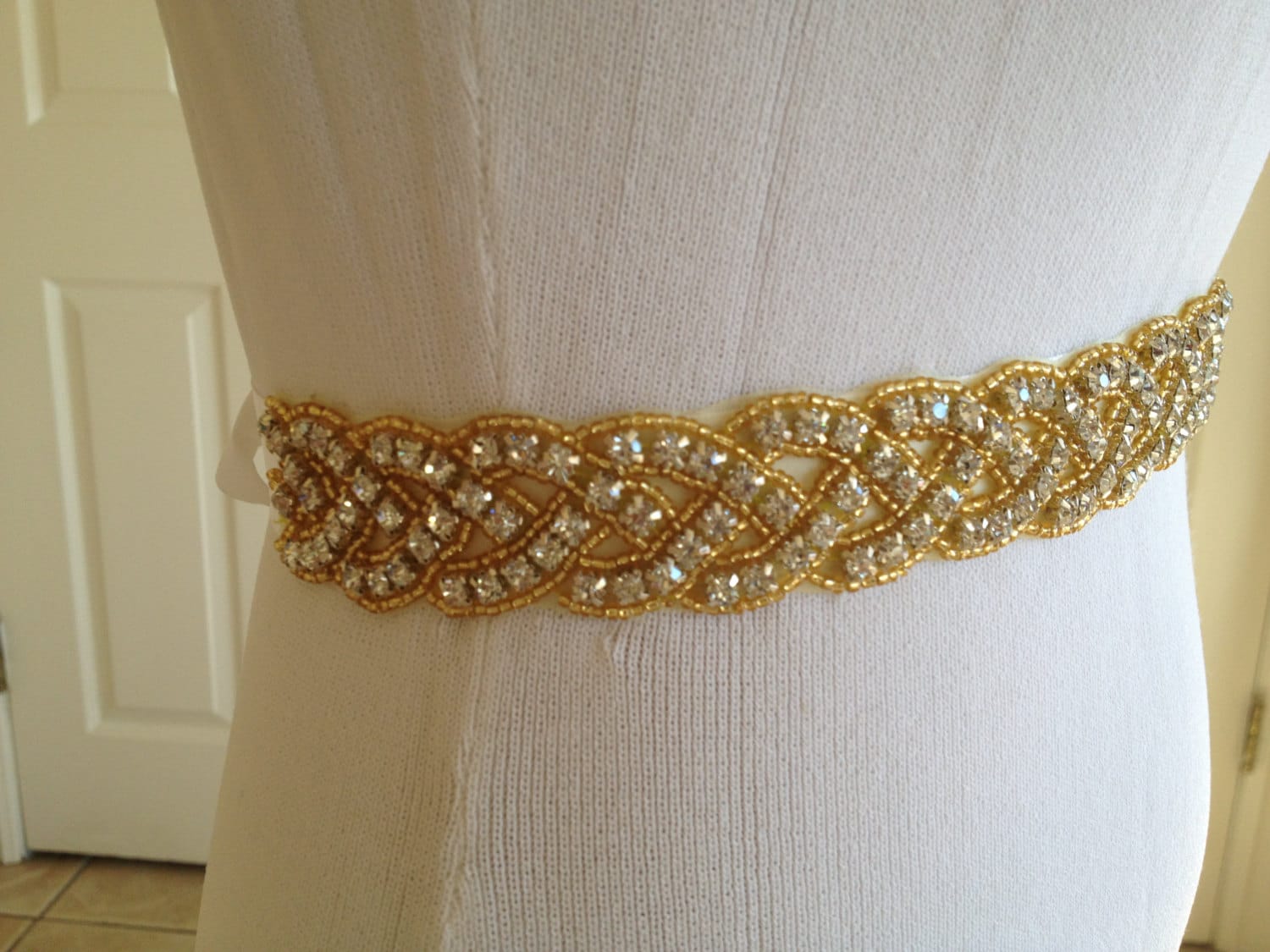 Gold Bridal Sash,wedding Beaded Sash,bridal Gold Beaded Sash,rhinestone ...