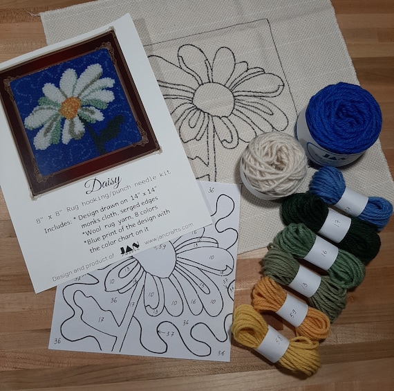 Rug Hooking/punch needle Kit on Monks Cloth DAISY 8 x | Etsy