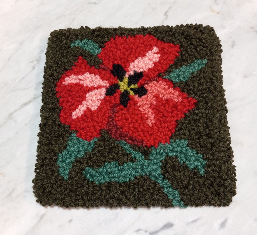 NEW! Rug Hooking/punch Needle Kit on Monks Cloth - POPPY Optional Sizes ...