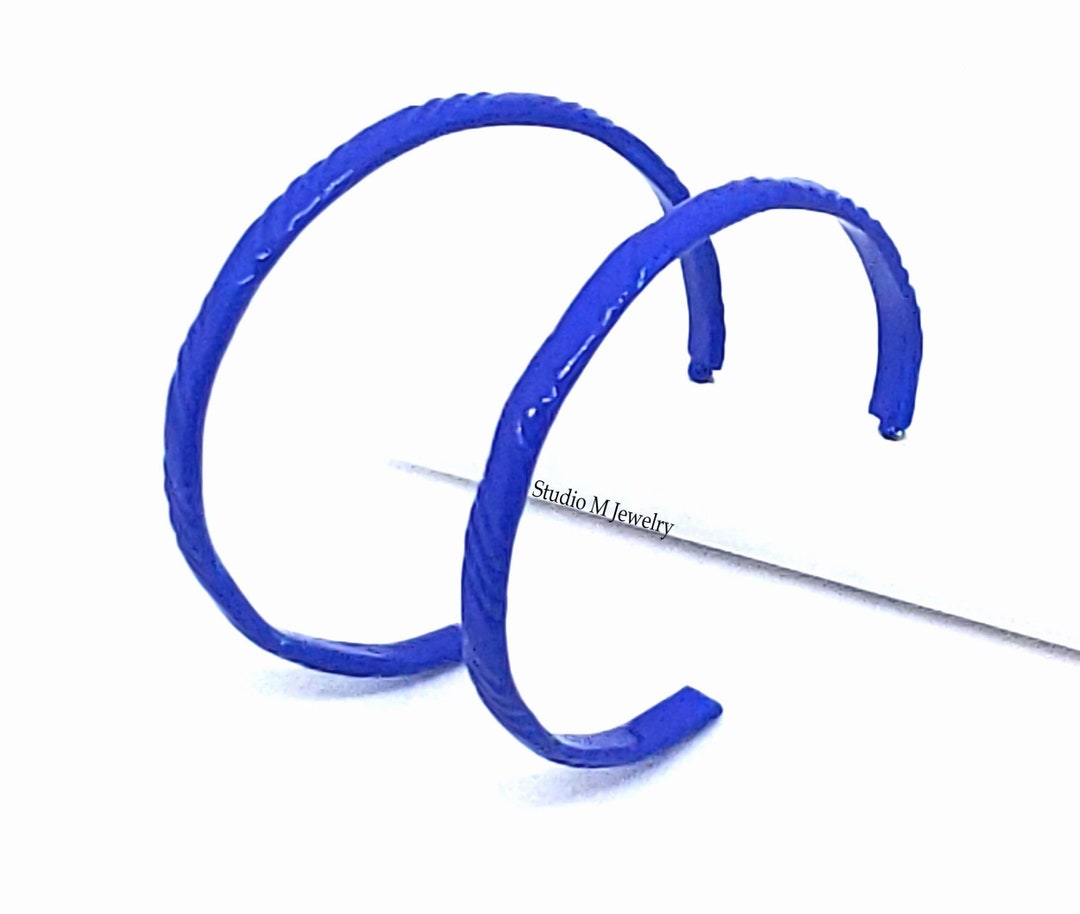 Blue Hoop Earrings, Navy Hoops, Bold Blue Earrings, Cobalt Blue Hoops ...