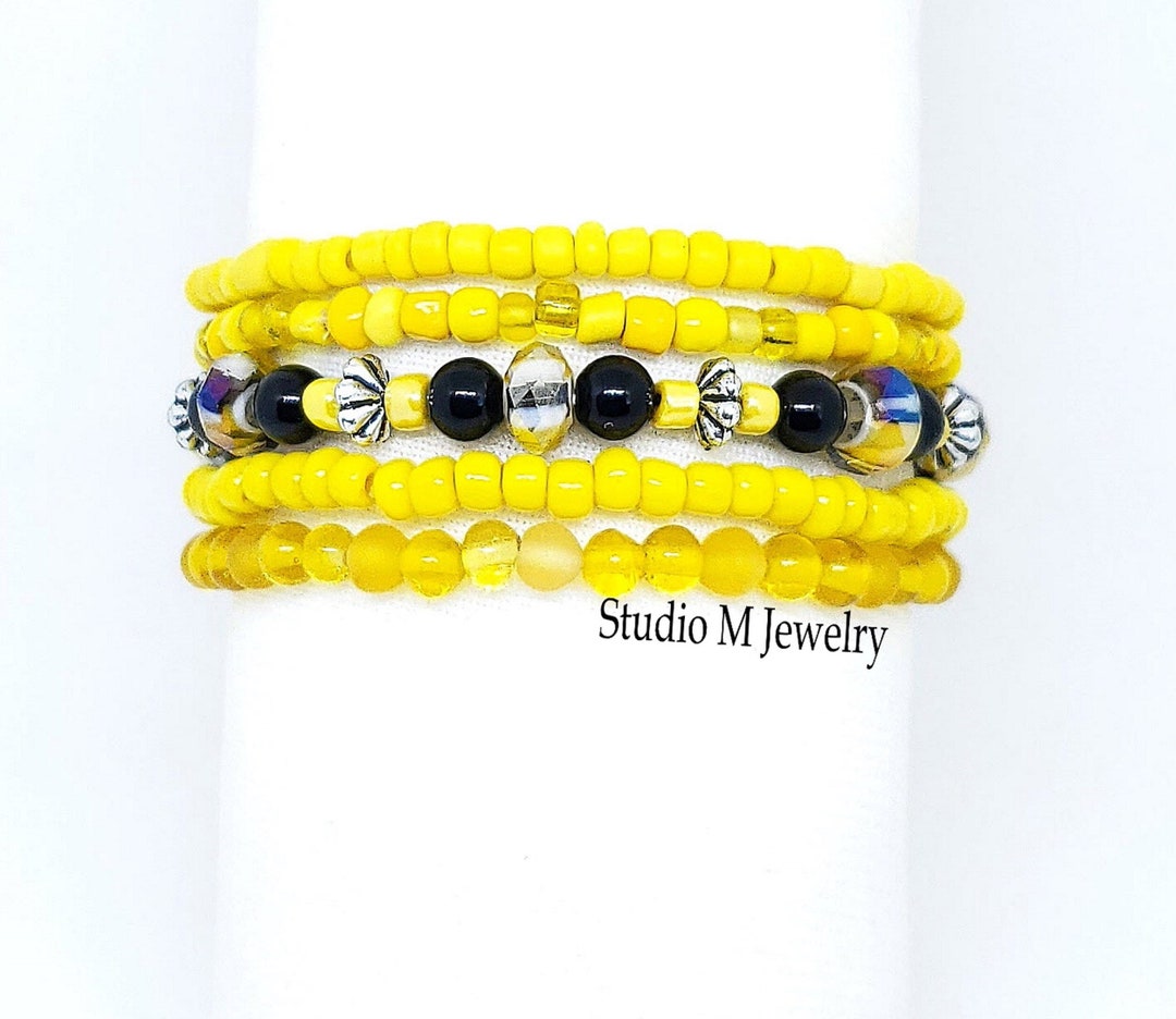Yellow and Black Bracelet Set, Bright Yellow Jewelry, Millefiori ...