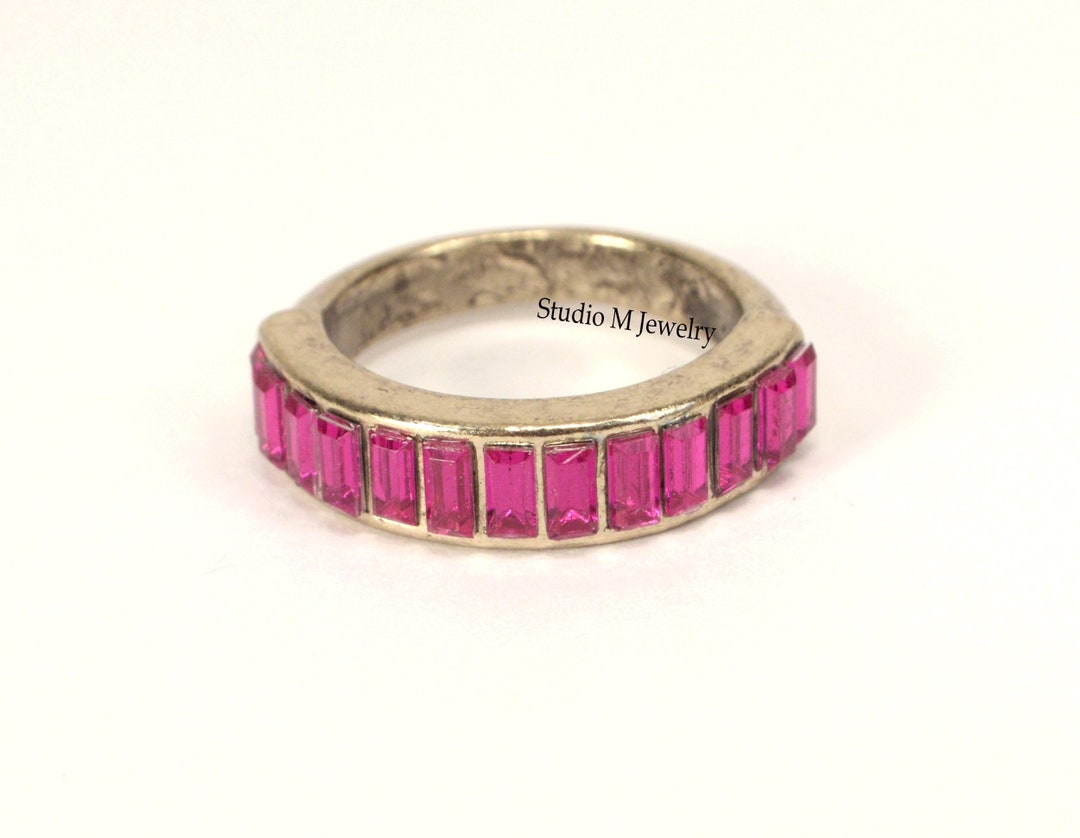 Fuchsia Crystal Bars Ring, Vintage Pink Finger Ring, Pink Crystal ...