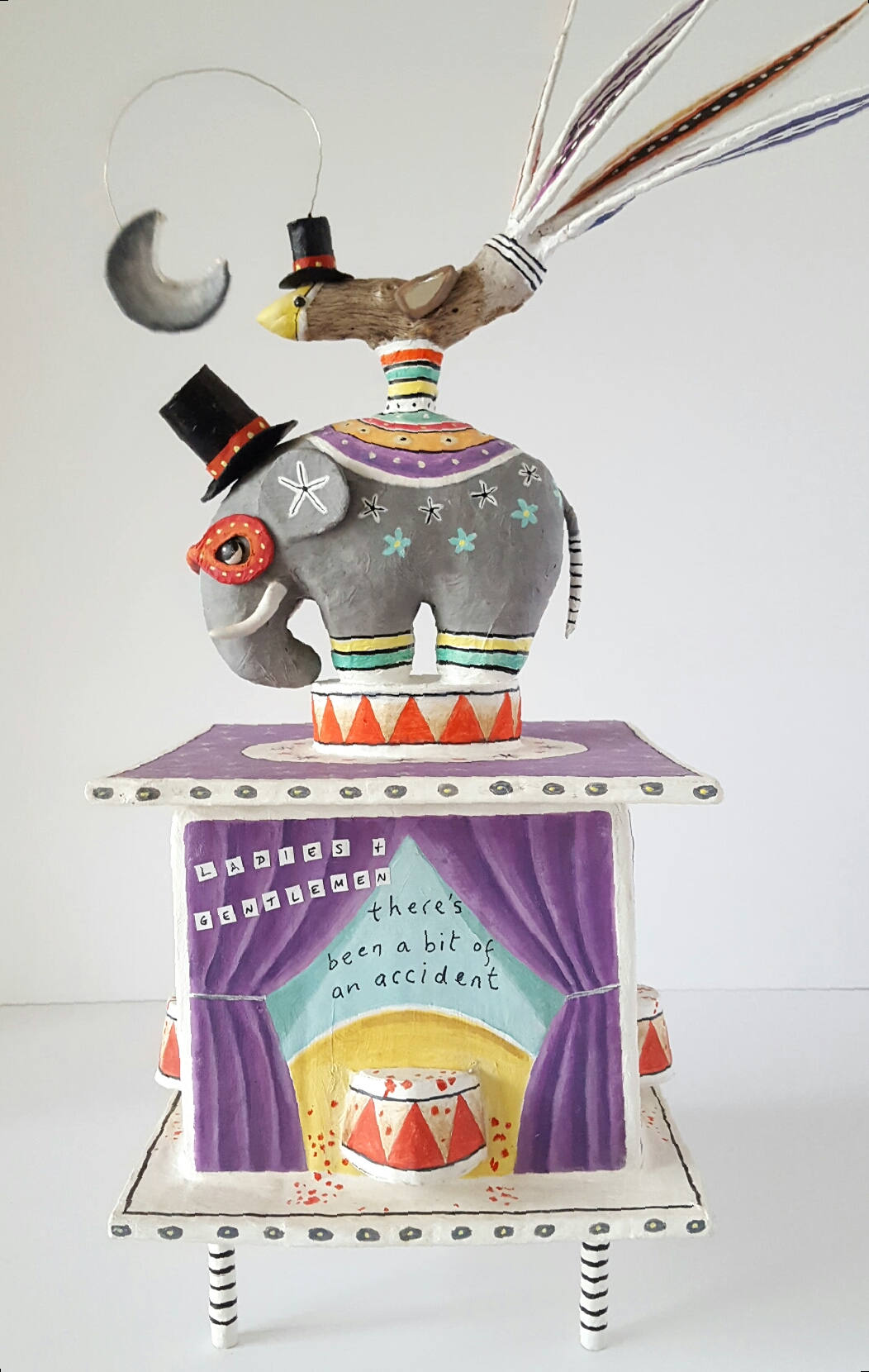 Circus Sculpture Box, Diorama With Ringmaster, Small Dog and Luggage ...