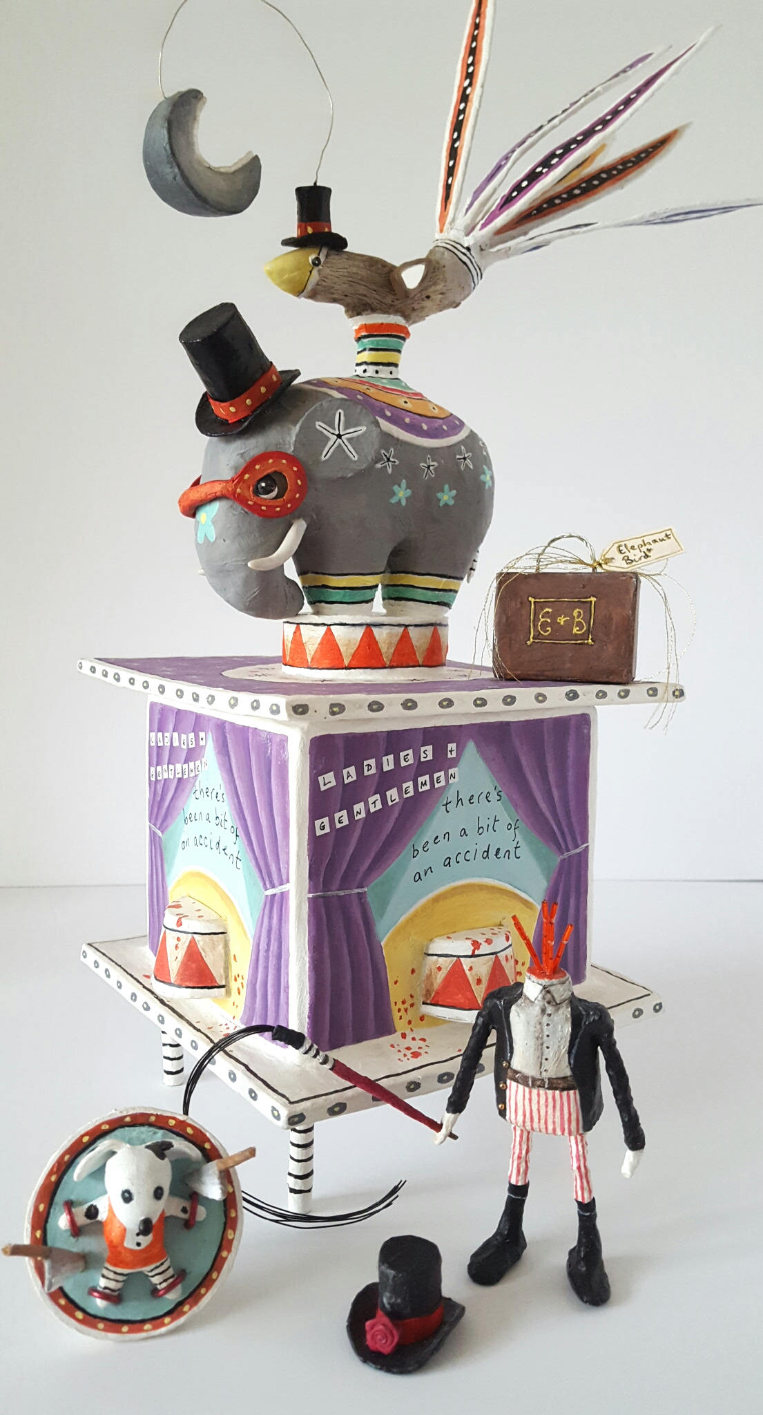 Circus Sculpture Box, Diorama With Ringmaster, Small Dog and Luggage ...