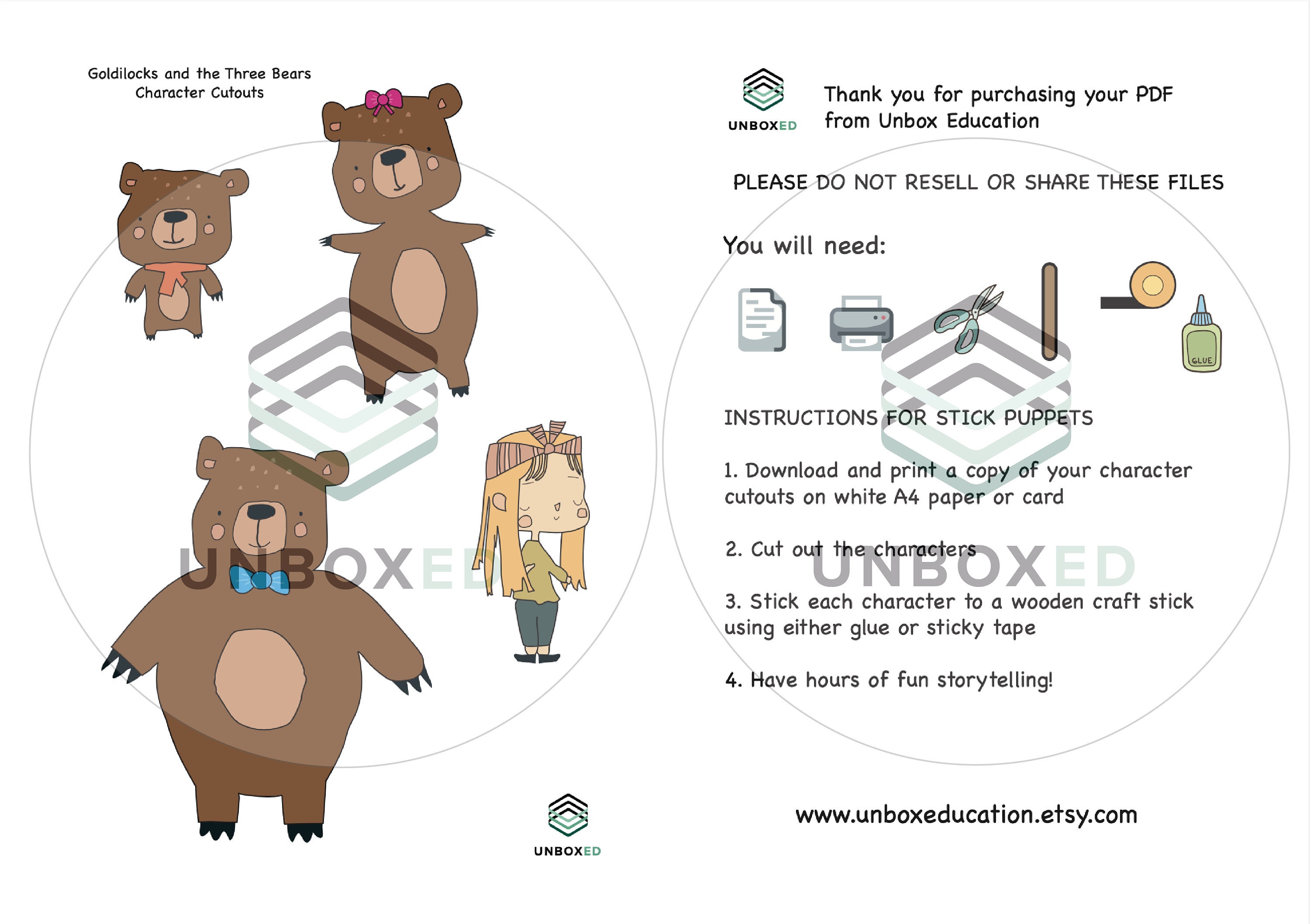 Goldilocks and the Three Bears Character Cut Outs Printable Sheet Story ...