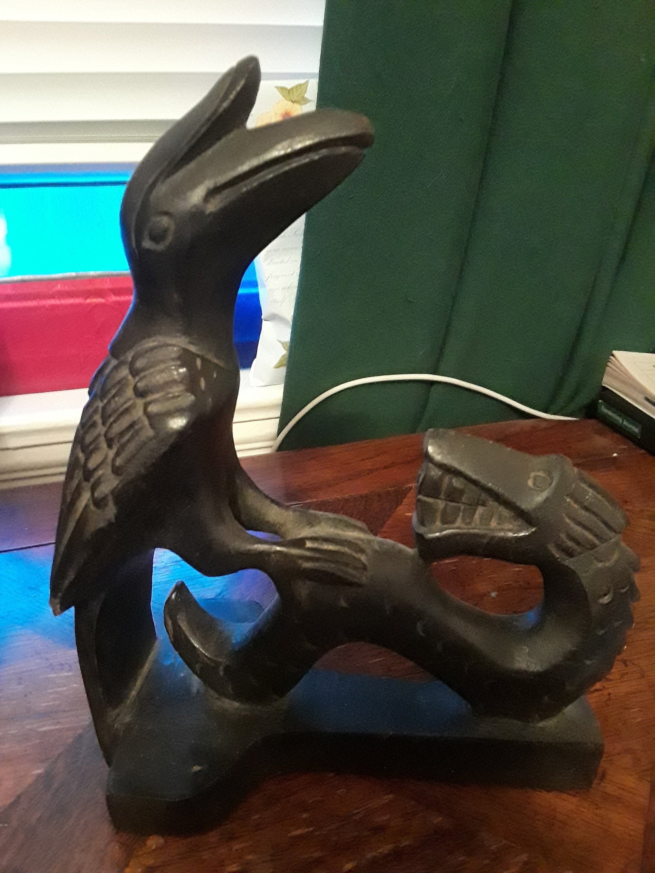 South American Ebony Wood Carved Raven With Serpent | Etsy