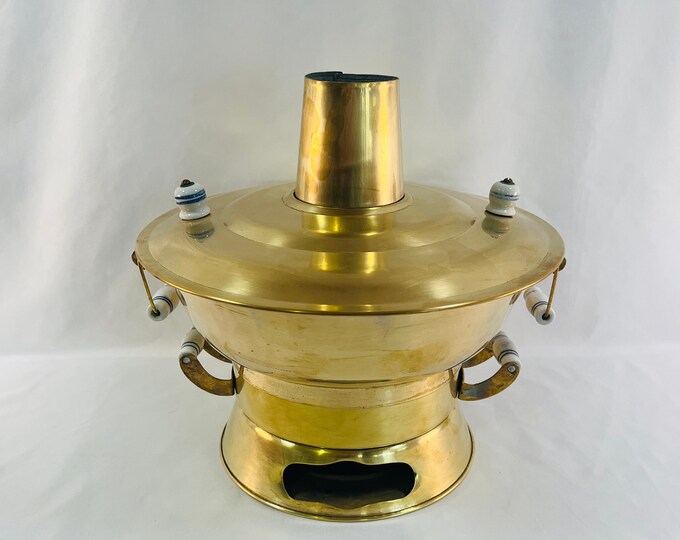 Brass Chafing Dish With Porcelain Knobs and Handles, Center Vent Pipe ...