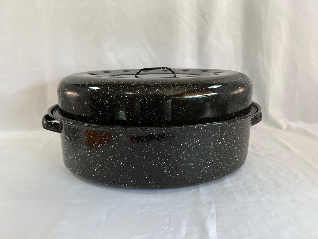 Large Enamelware Roaster Black With White Specks 17" Without Handles ...