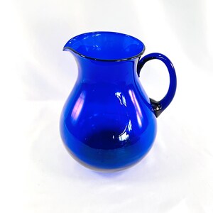 Cobalt Blue Glass Pitcher, Water, Lemonade, Ice Tea, Hand Blown, Holds ...