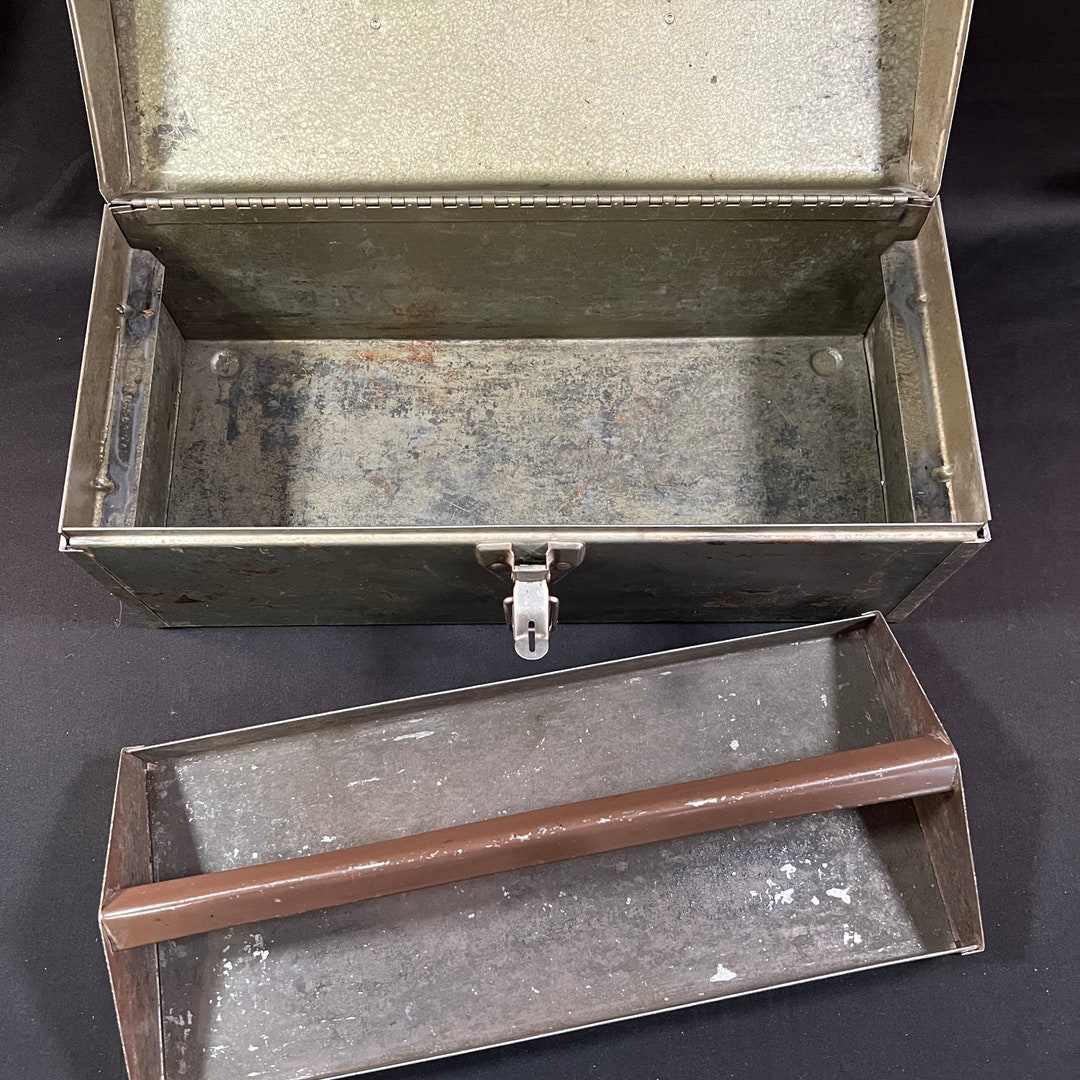 Rustic Metal Tool Box With Removable Tray, Secure Snap Closure ...