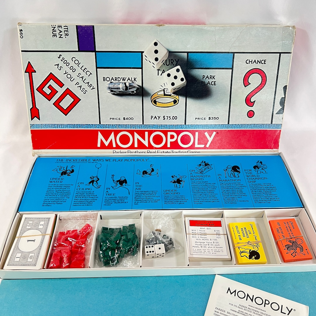 1974 Vintage Monopoly Board Game by Parker Brothers, Property Trading ...