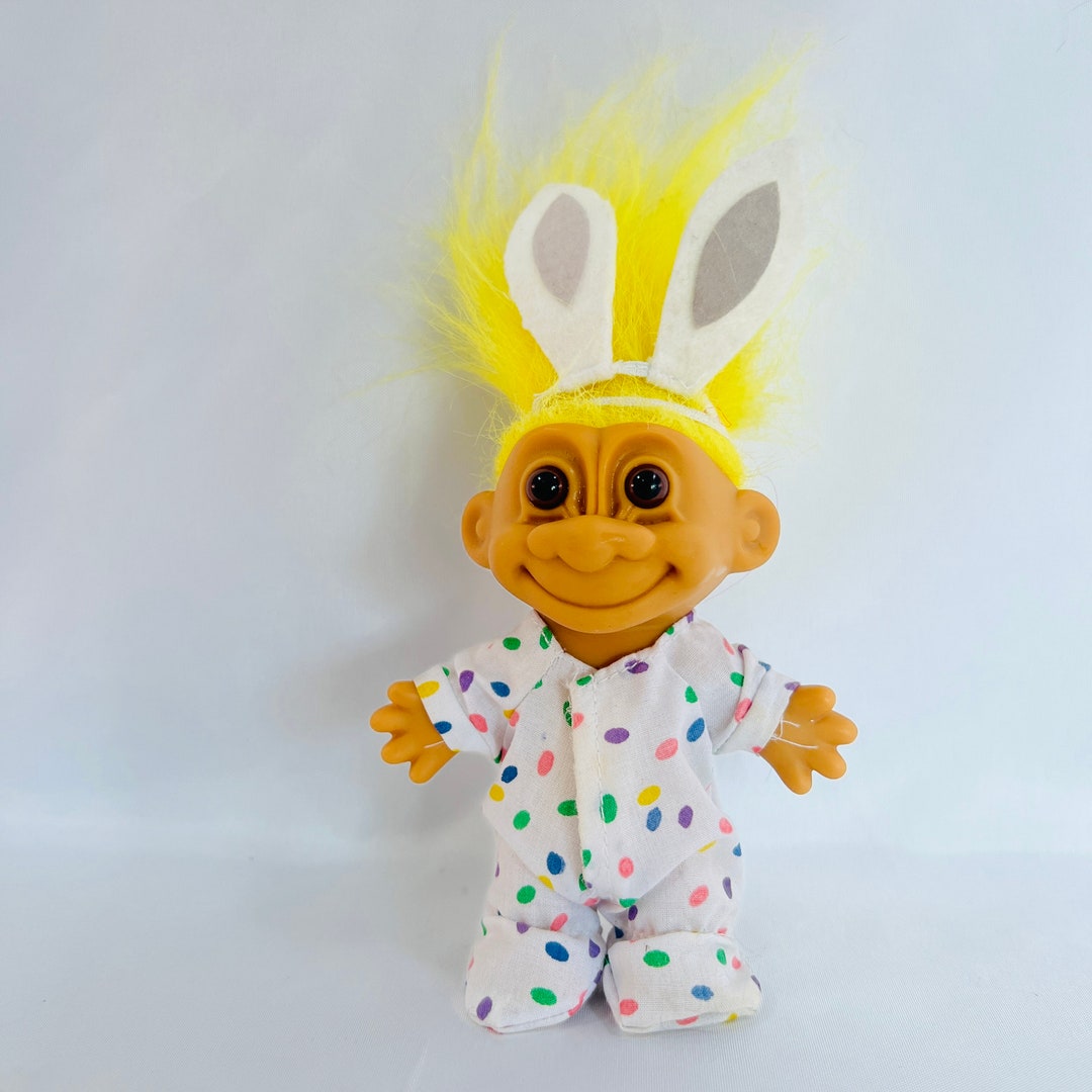Vintage Russ Bunny Ears Troll Doll, Yellow Hair, Polka Dot Jump Suit ...