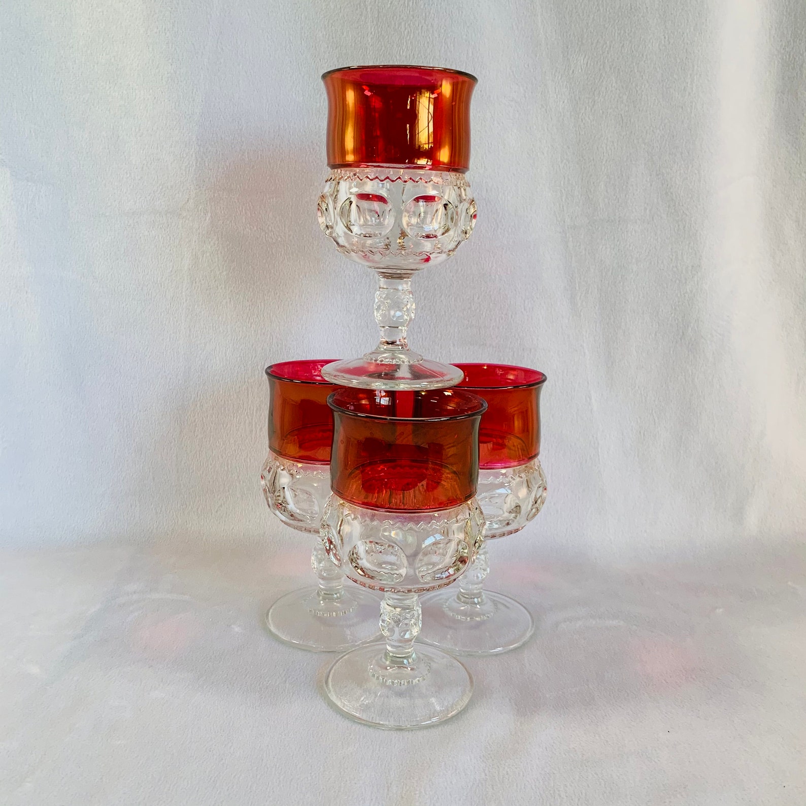 4 Kings Crown Goblets 8 Oz. Clear Glass Bottoms With Red - Etsy