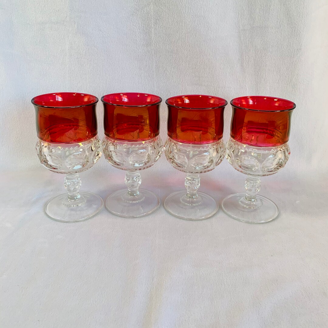 4 Kings Crown Goblets 8 Oz., Clear Glass Bottoms With Red Tops, All in ...