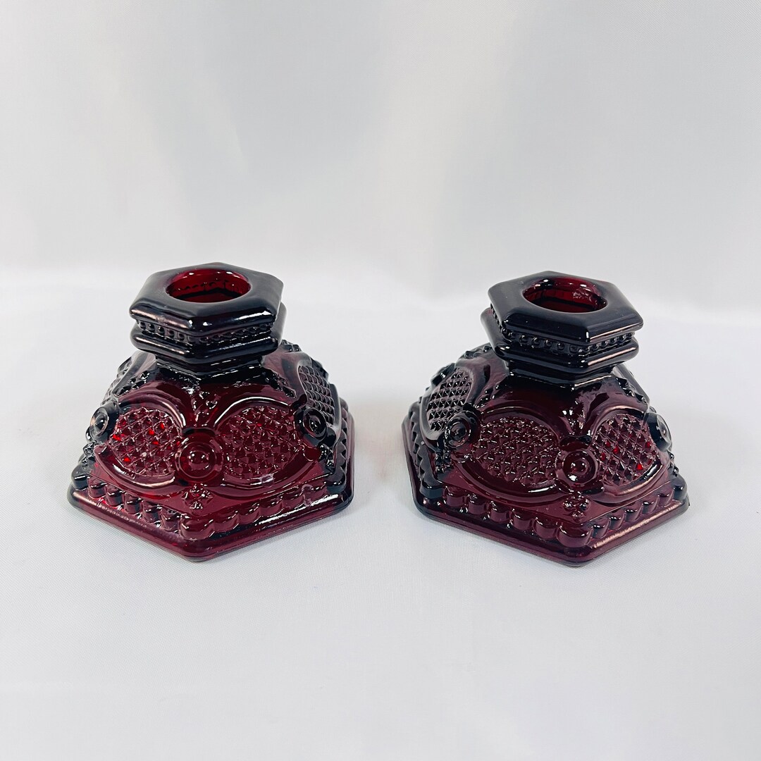 Avon Cape Cod Set of 2 Candle Stick Holders, Ruby Red 1876 Replicas, Collection of Cape Code ...