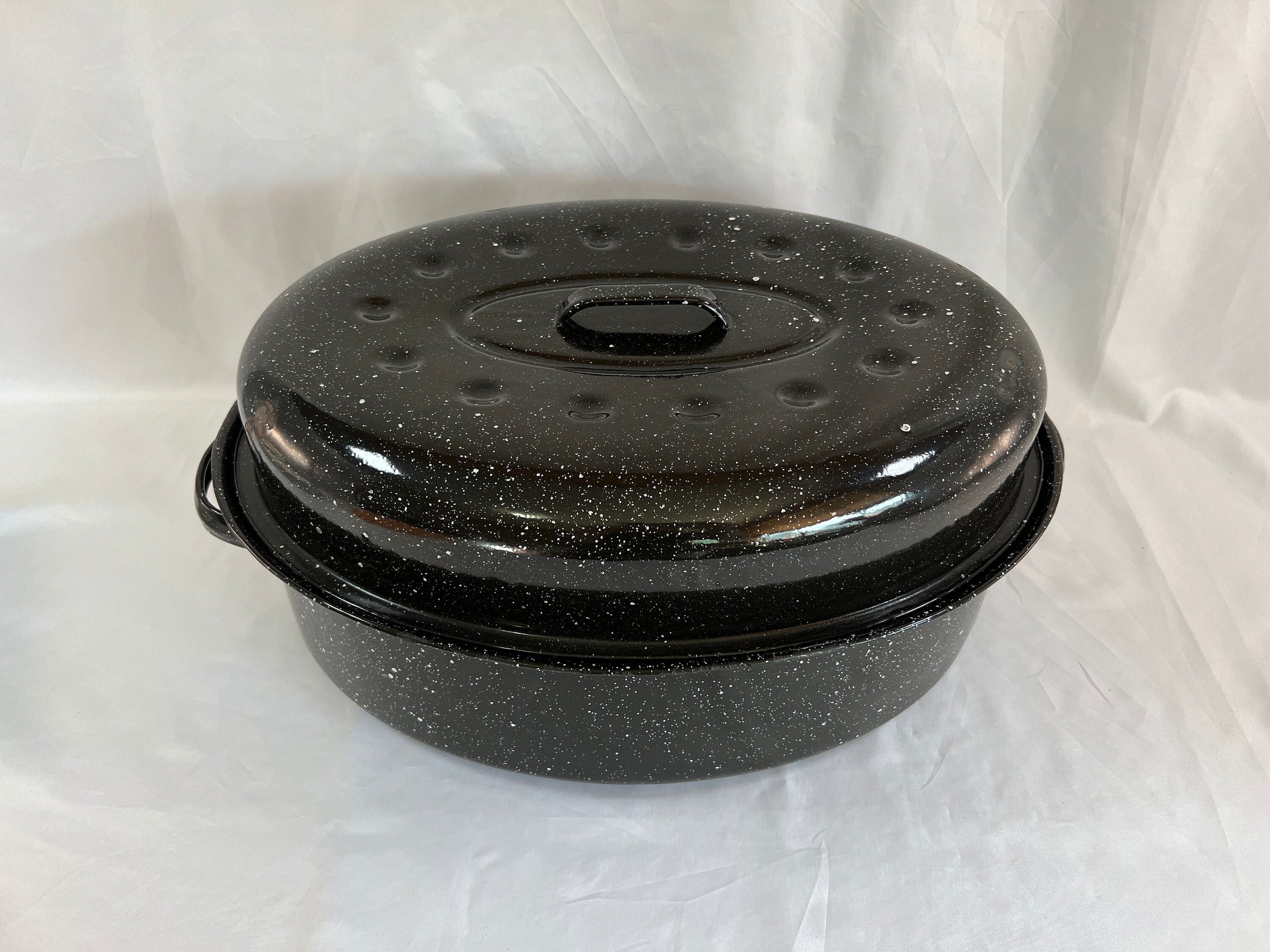Large Enamelware Roaster Black With White Specks 17 - Etsy
