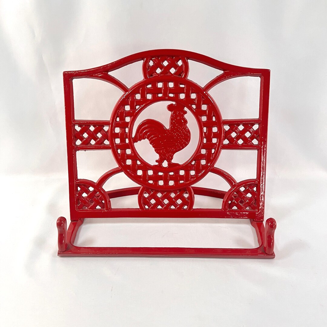 Heavy Wrought Iron Book Stand Red With Rooster Design, Picture Stand ...