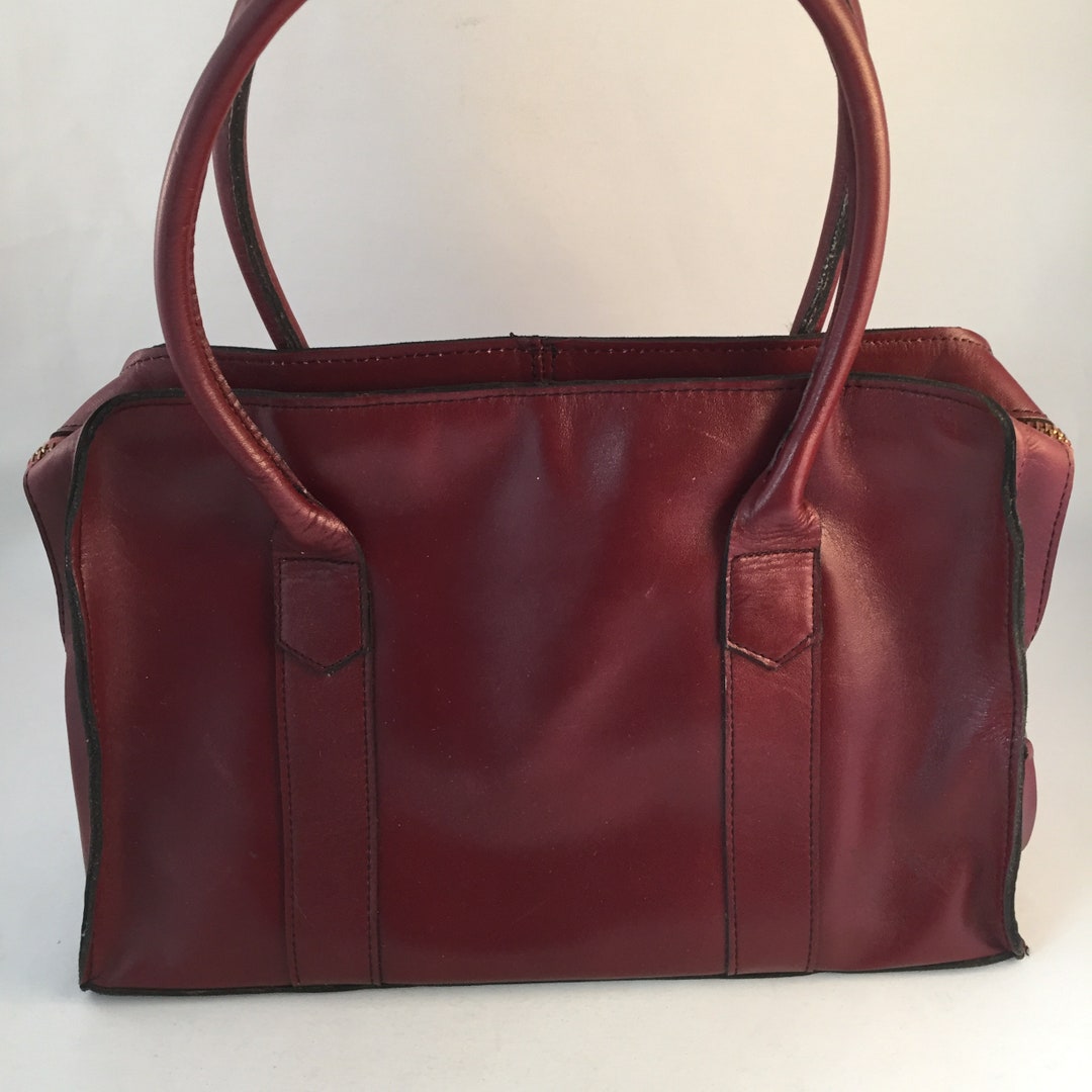 Genuine Leather Vintage Tano Purse With Double Straps, Zipper Top ...