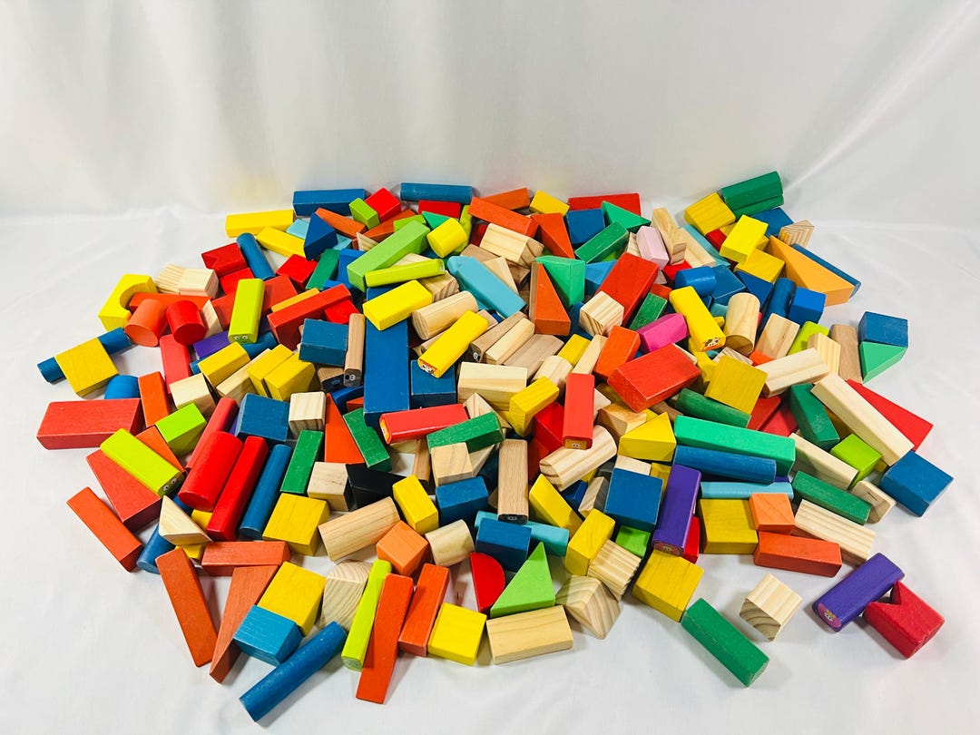 Lot of 275 Painted Wood Blocks, Primary Color Blocks, Multiple Shapes ...