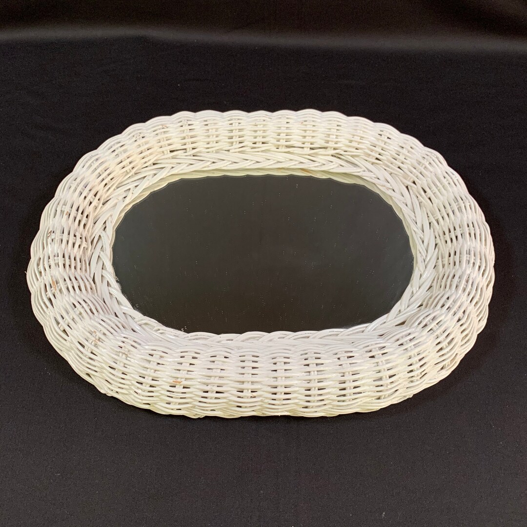 Shabby Chic White Wicker Oval Wall Mirror, Wicker Not Plastic 16 X 12 ...