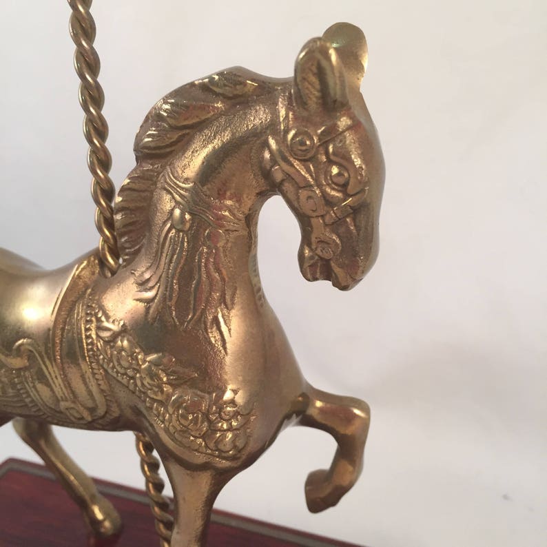 Solid Brass Carousel Horse Set on a Lacquered Wood Base | Etsy