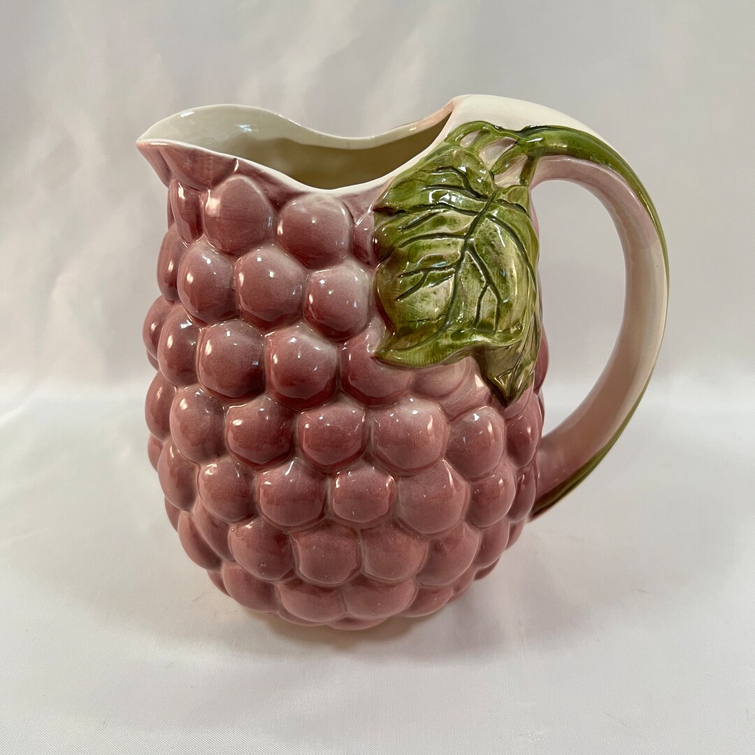 Vintage Grapes, Vine and Leaves Pitcher, Ceramic Grape Cluster Juice ...