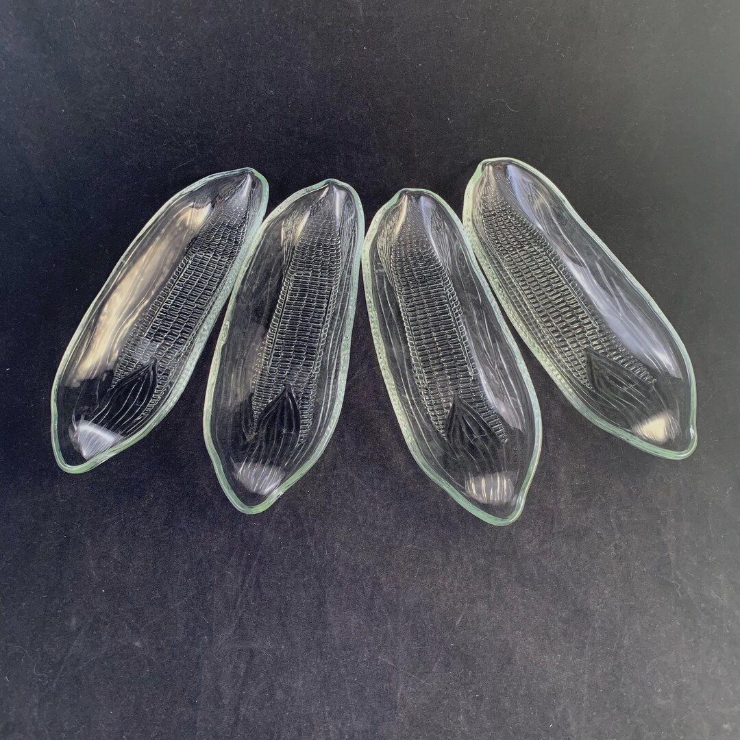 Set of 4 Clear Glass Corn Cob Dishes, Complete Set, Textured Corn Cob ...