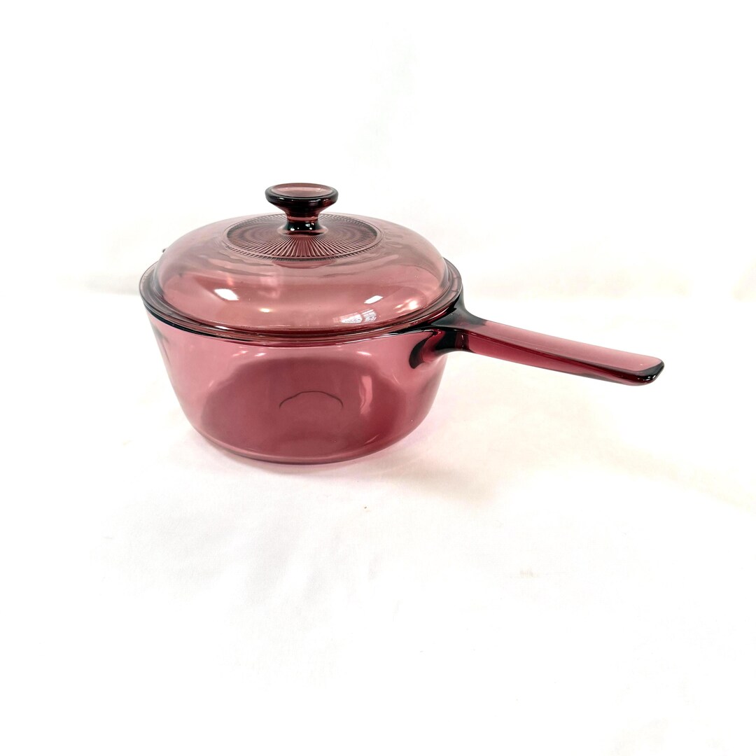 2.5 Liter Cranberry Vision Corning Glass Pan With Lid, Long Handle With ...
