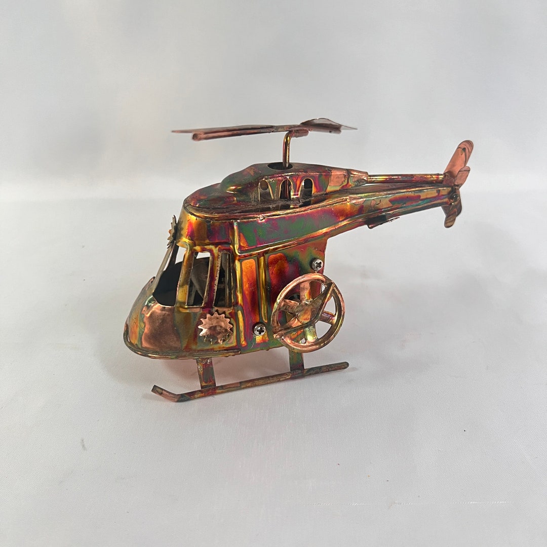 Copper Sculpture Helicopter Music Box, Rustic, Vintage, Plays "happy ...