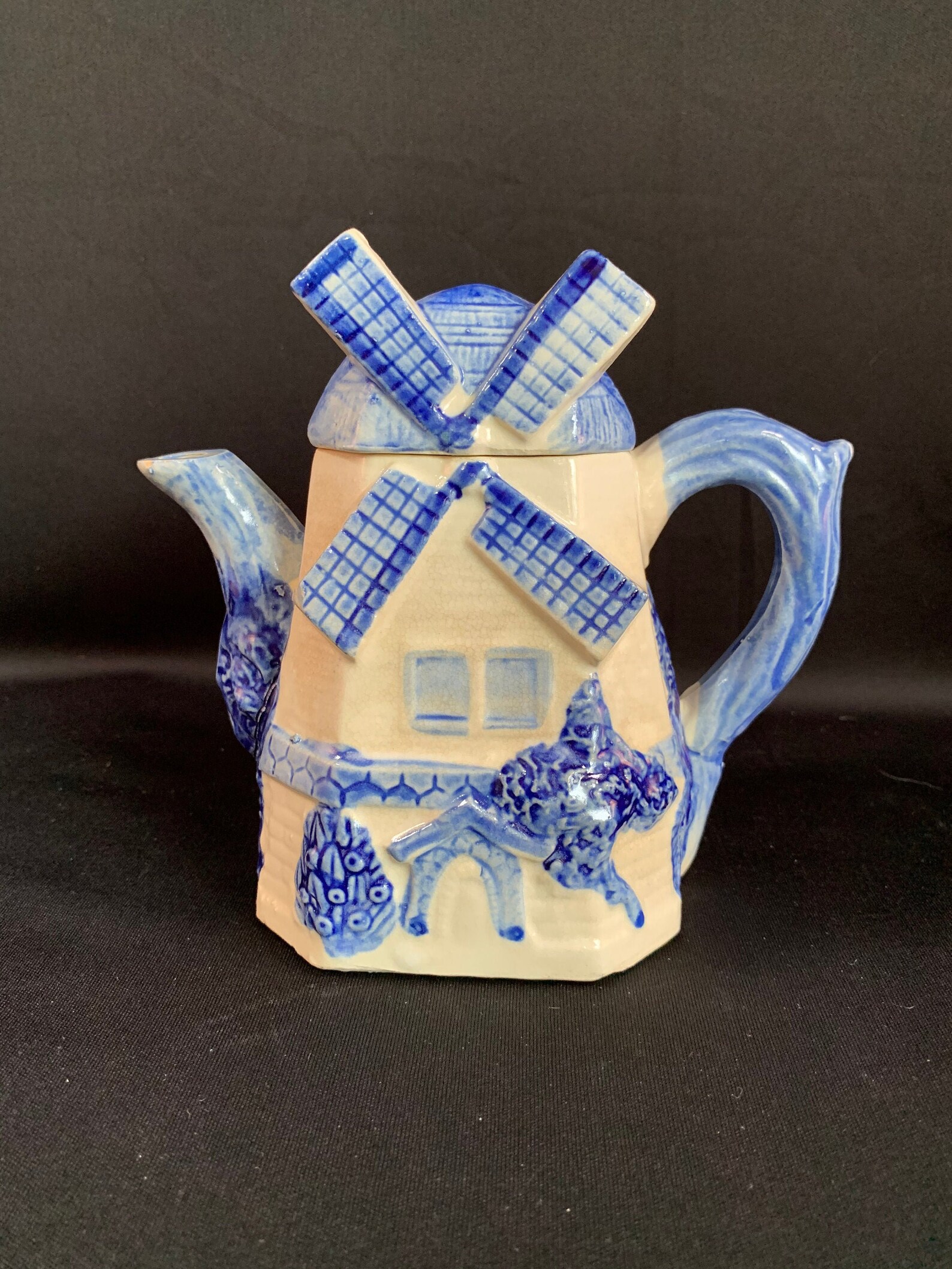 Ceramic Windmill Teapot With Handle White With Blue Painting | Etsy