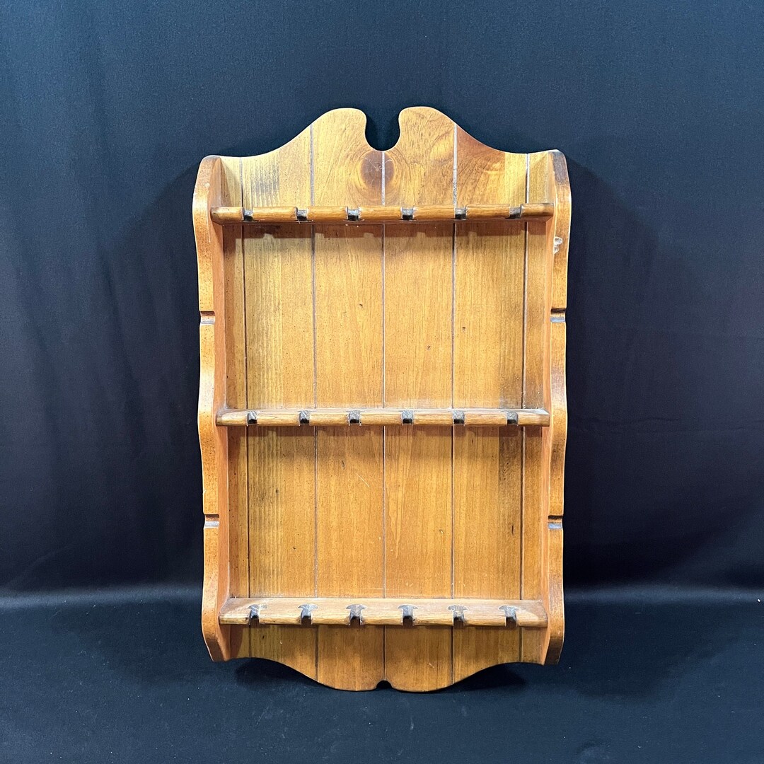18 Slot Wood Spoon Rack With Scallop Edge Design on Sides Top and ...
