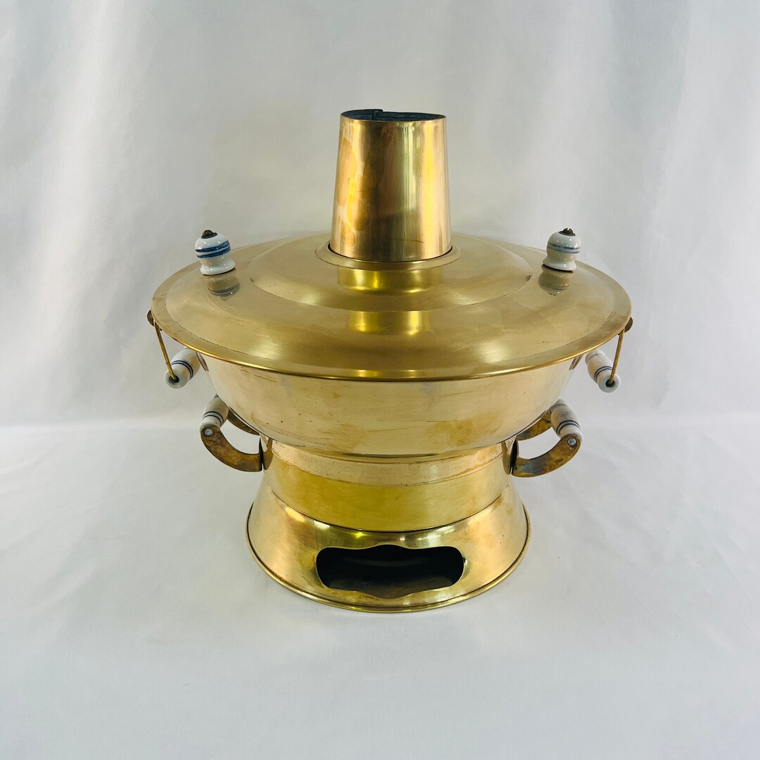 Brass Chafing Dish With Porcelain Knobs and Handles, Center Vent Pipe ...