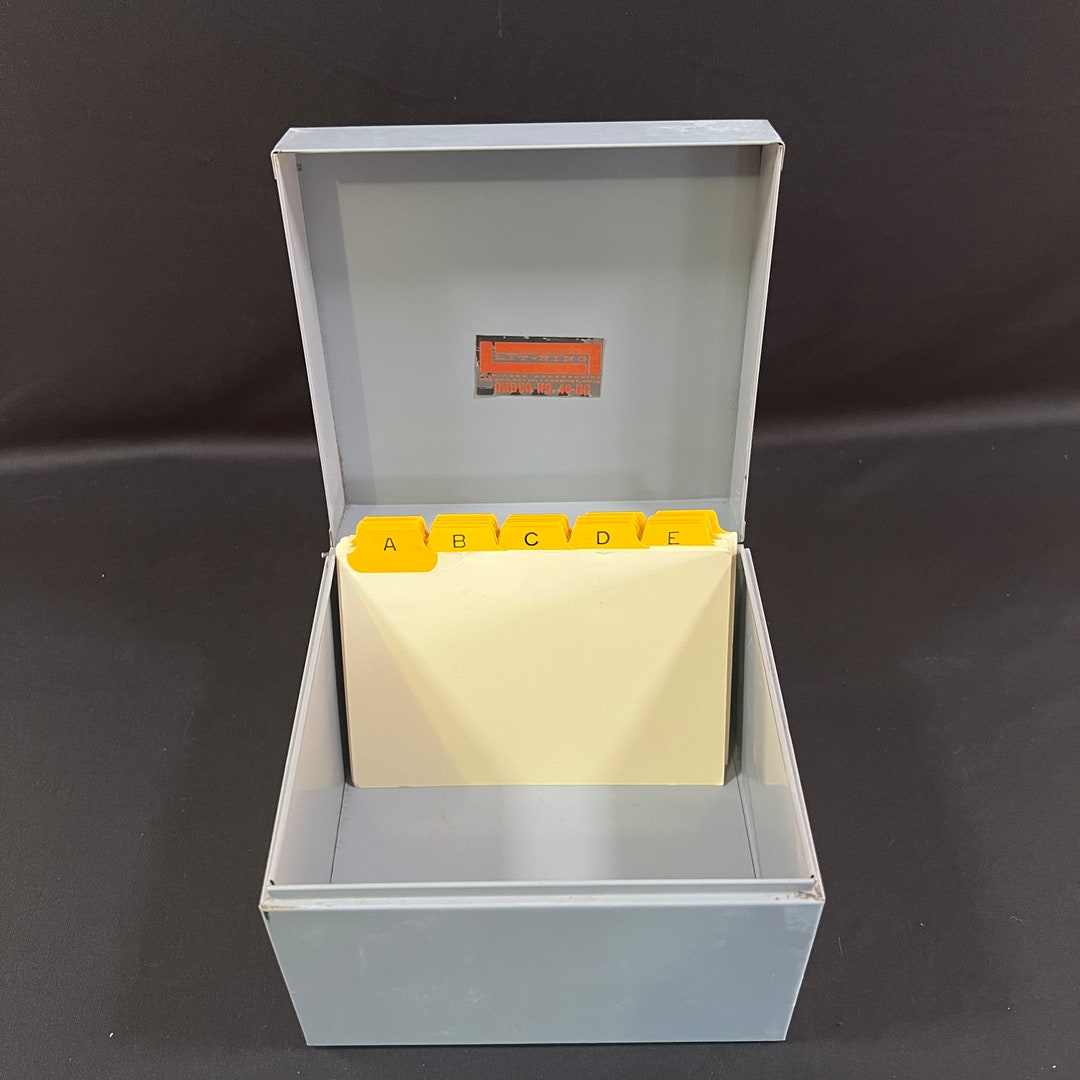 Vintage Lit Ning Square Gray Metal Box With A-Z Divider Cards, Model No ...