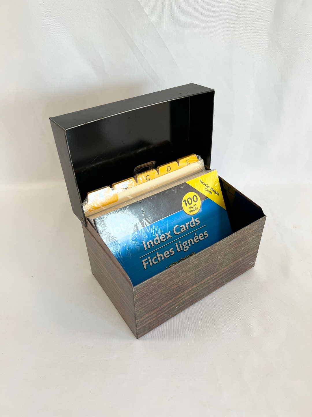 Faux Wood Metal Index Box With New Alphabetical Divider Cards and 100 ...
