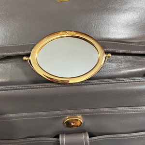 Lou Taylor Gray Shoulder Strap Handbag With Mirror, Classic Sleek ...