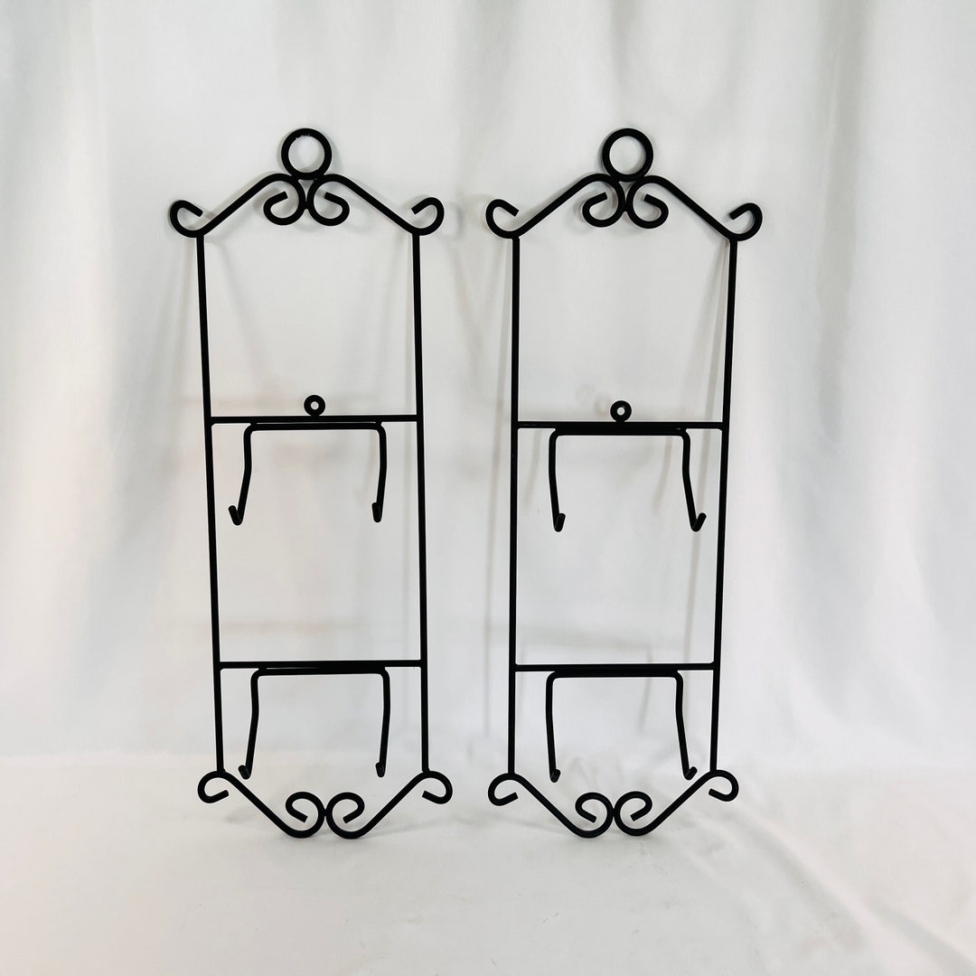 Set of 2 Black Wrought Iron Wall Mount Plate Racks, Each Holds 2 Plates ...