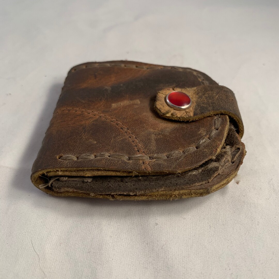 Rustic Dark Brown Genuine Leather Coin Purse With 2 Red Metal Snap ...