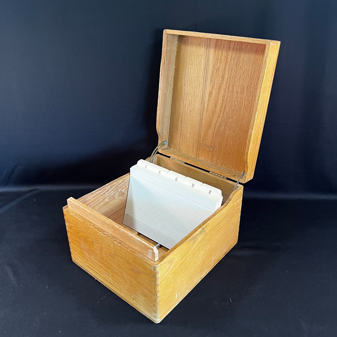 Large Wood Dovetail Adjustable Slide File Box With 25 Alphabet Dividers ...