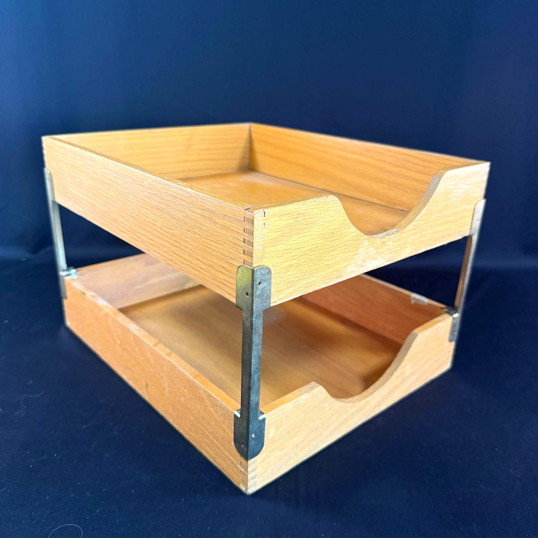 Wood and Brass 2 Tier Desk Organizer, Paper File/keeper, Desk File ...